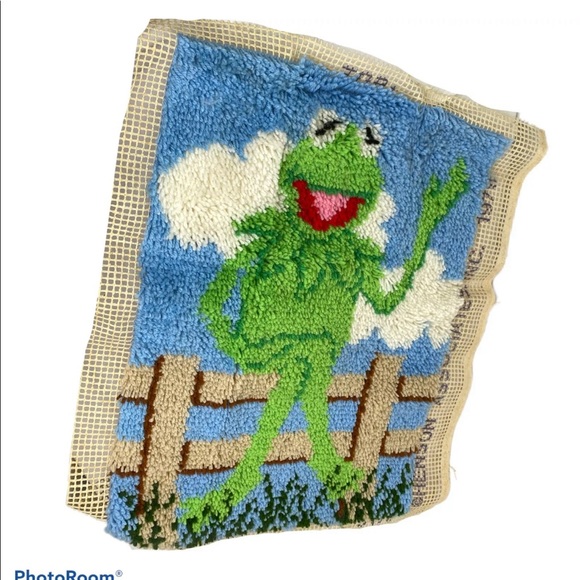 Muppet | Wall Decor | Vintage Complete Caron Muppet Kermit The Frog Latch Hook Kit K37 Craft ...